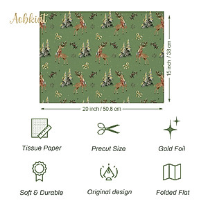 Aobkiat Wrapping Tissue Paper for Christmas Gift Bag,24 Sheets Green Tree with Animal Wrap Paper for Family Friends Gift Wrap,DIY Craft,Present Packaging,20x15inch/Sheet