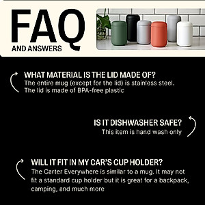 Fellow 16 oz Carter Wide Travel Mug - Wide Mouth Vacuum-Insulated Stainless Steel Coffee Mug - Tea and Coffee Tumbler - Travel Coffee Mug with Ceramic Interior - Slate Grey