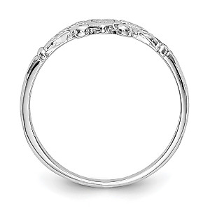 14k White Gold Solid Polished Flat back Textured Mini Love Heart Baby Ring Size 1.00 Jewelry for Women
