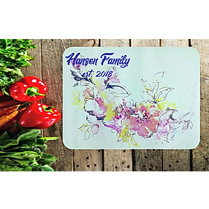 Custom Glass Cutting Board, Tempered Glass, Personalized with your choice of names, fonts and colors, all on a beautiful floral background