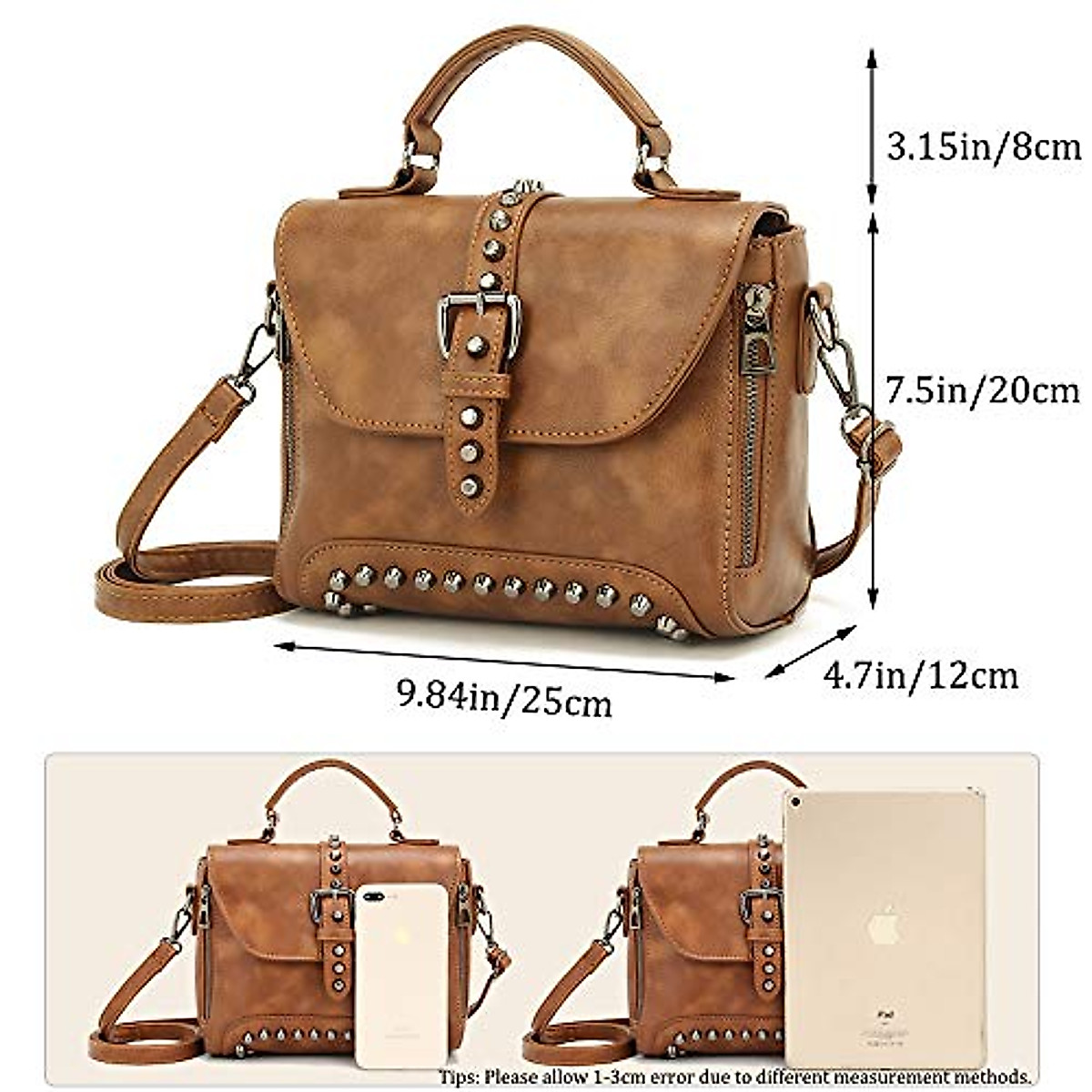 Segater® Womens Vintage Rivet Saddle Shoulder Bag Crossbody Bag Sling Bag Shopper Travel Satchel