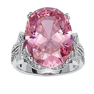 PalmBeach Platinum-Plated Oval Shaped Pink Cubic Zirconia Ring Sizes 6-10 Size 7