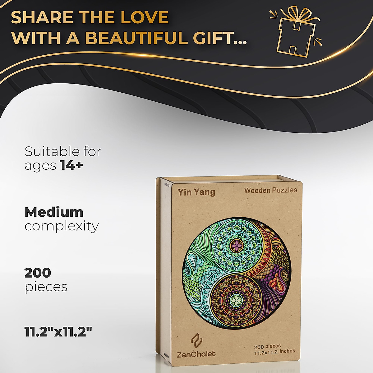 ZenChalet - Yin Yang Jigsaw Puzzles for Adults 200 Piece - Wooden Jigsaw Puzzle for Aduls, Perfect as Spiritual Puzzle Gifts, Uniquely Shaped Pieces - Mind Puzzle for Adults