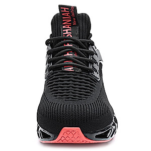 FRSHANIAH Steel Toe Shoes for Men Indestructible Work Sneakers Puncture Proof Slip On Safety Shoes for Industrial Coustruction Black Red Size 11