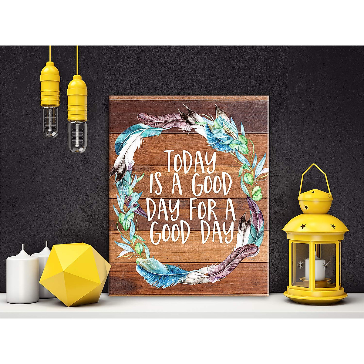 Inspirational Today is A Good Day Quotes Theme Canvas Wall Art for Office Studios School Dorm Wall Decor, Inspirational Motivational Living Room Bedroom Office Home Decor (Wooden lubricious)