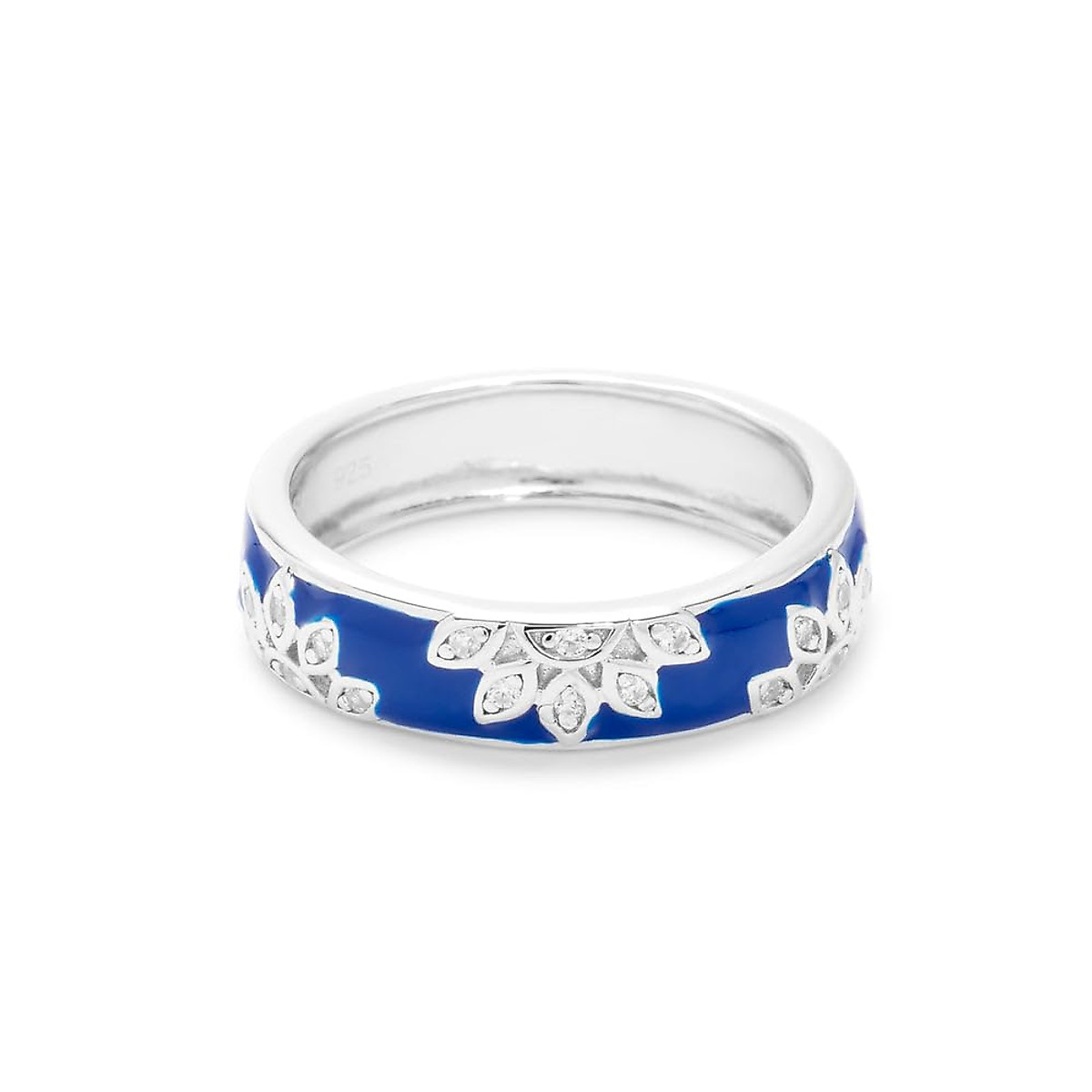 EVE'S ADDICTION Women's Sterling Silver Blue Enamel CZ Daisy Flower Ring (ring size 6) - Sterling Silver Rings for Her - April Birth Month Flower Jewelry - Birthday Gift for Her - Gifts for Mom