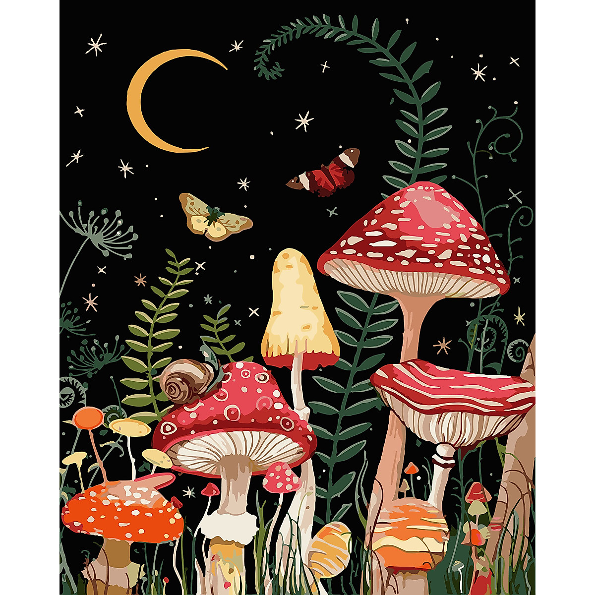 Paint by Number for Adults Beginner, DIY Painting by Numbers Kits for Adults Kids Paint Kits Canvas Gifts Arts Crafts for Home Decor Moon Mushroom Forest Butterfly 16x20 Inch