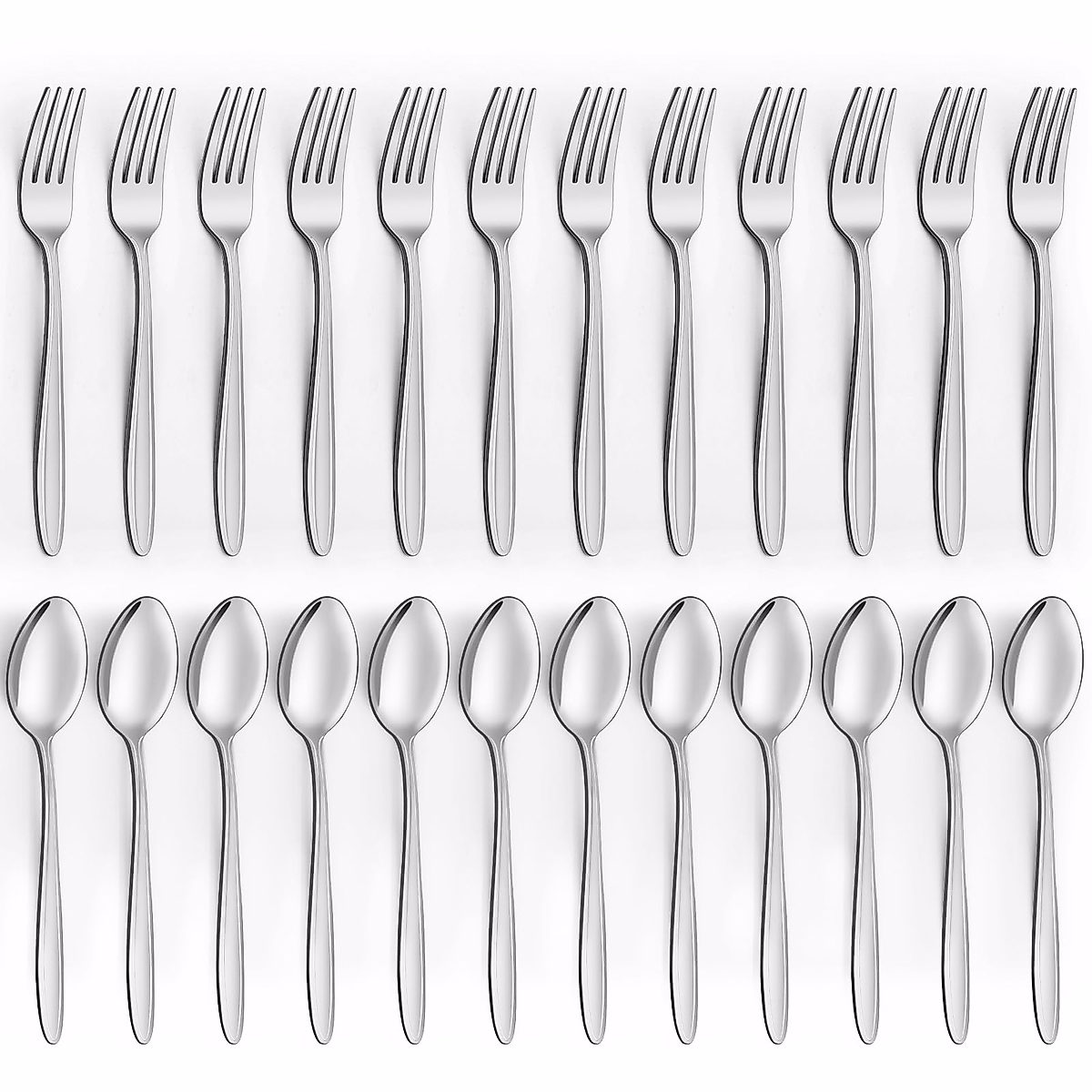 24 Pcs Forks and Spoons, Unokit Forks and Spoons Silverware Set, Food Grade Stainless Steel Silverware Set, 12 Dinner Spoons and 12 Dinner Forks, For Home/Kitchen, Mirror Polished and Dishwasher Safe