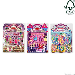 Melissa & Doug Puffy Sticker Activity Books Set: Dress-Up, Princess, Mermaid - 208 Reusable Stickers - FSC Certified