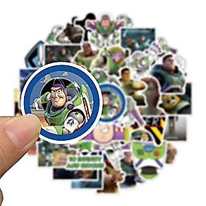 50 Pcs Buzz Lightyear Stickers for Water Bottle Waterproof Vinyl Cute Anime Movie Decals for Kids Laptop Tablet Scrapbook Binders Luggage Skateboard Educational School Reward Supplies