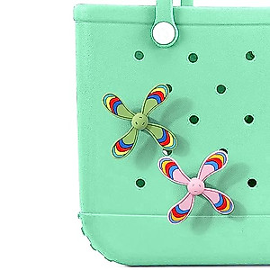 BSRESIN Windmill Charms Compatible with Bogg Bag, Pink+Green Pinwheel Shape Charms Compatible with Simply Southern Bogg Bags