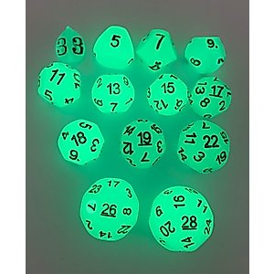 Impact! Miniatures Glow in The Dark - Weird RPG Poly Dice Set - D3, D5, D7, D9, D11, D13, D15, D17, D18, D19, D22, D26 & D28