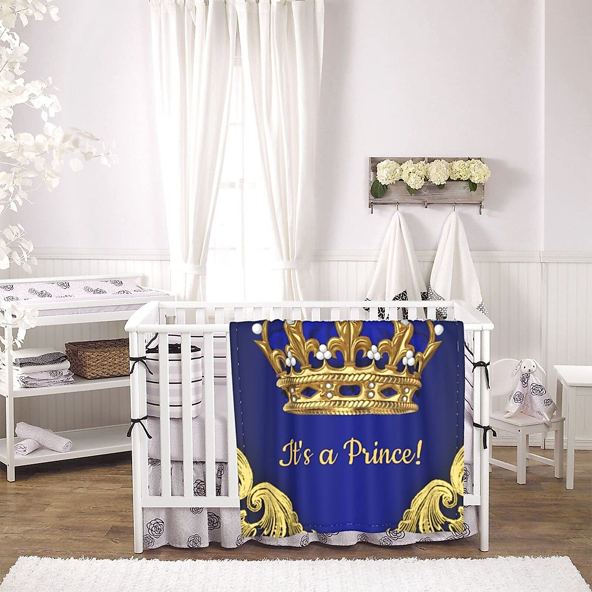 ANEWNICE Lingtoolator oyal Blue Gold Prince Crown Baby Blanket Super Soft 30 X 40 Inch, Receiving Blankets (Royal Blue Gold Prince Crown)