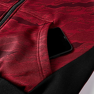 LAIWANG Men's Color Block Hoodie-Full Zip Ultimate Heavyweight Fleece Hoodie-Camo zip up hoodie With Pocket (Claret camouflage, L)