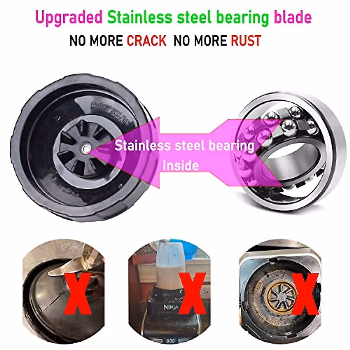 [New Model] Replacement 7 Fins Male Blade&24oz Blender Cups Compatible For Nutri Ninja Auto iQ Blender [4 Inch Male 7 Fins Blade]