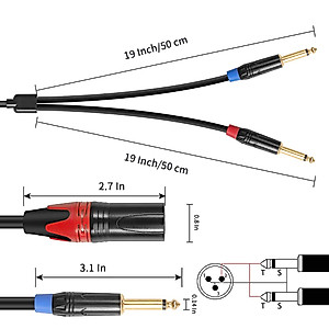 Disino Dual 1/4 inch to XLR Male Y Splitter Cable,Male XLR to Dual 6.35mm TS Mono Plug Microphone Audio Converter Adapter - 3.3 feet