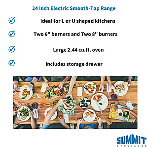 Summit 24” Electric Smooth Top Range, Large 2.44 cu.ft. oven. ADA Compliant, Black - REXT24BL(Black, 24 Inch)