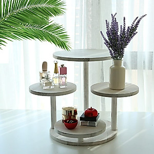 Wood Tiered Serving Trays, Wooden Display Stand Tiered Tray Stand Dessert Tray for Party, Round Serving 4 Tier Cupcake or Cake Tower Stand for Entertaining (Washed White)