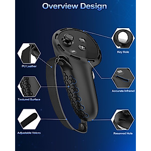 AMZDM Controller Grip for Oculus Meta Quest 3S Oculus Quest 3 VR Accessories Grips Cover for VR Touch Controllers Straps Silicone Covers Protector with Non-Slip Thumbstick Covers 1Pair Black