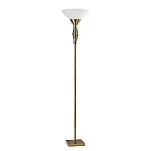 Adesso 5168-21 Murphy 300W Torchiere, 71 in, 2 x 150W Incandescent/LED, Green Glass/Antique Brass Finish, 1 Floor Lamp