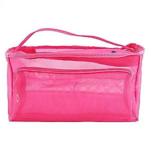 3 Holes Storage Bags Mesh Yarn Storage Bag Crochet Wool Small Accessories Convenient Container for Home-use (Rose red)