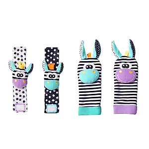 Baby Wrist Rattle Foot Finder Stockings Set, Soft Plush Hand and Feet Rattles for Babies, Infant Rattle Stockings Toy, Soft Sensory Development Toy for Newborn, Infant, Toddler Gift