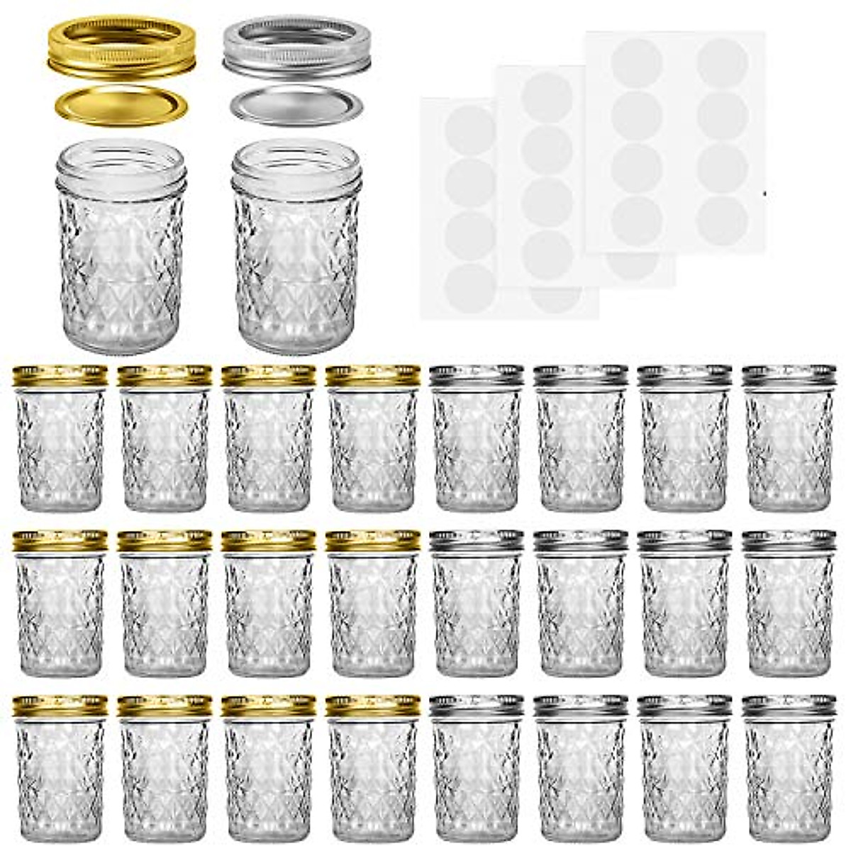 SPANLA Mason Jars 8 oz, 24 Pack Canning Jars 8 oz Half Pint Glass jars with Regular Lids and Bands, Small Mason Jars with Lids Ideal for Jelly Jam Honey Wedding Favors Shower Favors Food