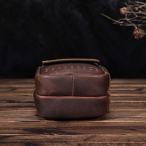 Le'aokuu Mens Genuine Leather Coffee Fanny Small Messenger Shoulder Satchel Waist Bag Pack (V832 DB)