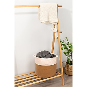 Meiliart Cotton Rope Storage Basket, Weaving Basket Thick Soft Clothing Toy Blanket Pillow Placement Storage 14.96 x 13.78 inches, Woven Storage Baskets for Blanket, Nursery, Living Room,Baby