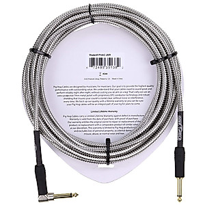 Pig Hog PHAC-20R Armor Clad Right-Angle 1/4" to 1/4" Guitar Instrument Cable, 20 Feet