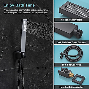 RTTWYYUU Matte Black Shower Head and Handle Set 10 Inch, Rain Shower Head with 2 Hooks, Luxury Rain Shower Set Square Wall Mount for Bathroom with Rain Shower and Handheld Shower System