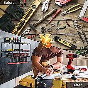 BaiYuan Power Tool Organizer with 5 Drill Holder, Wall Mount Garage Tool Organizers and Storage Rack, 3 Layers Heavy Duty Metal Tool Shelf, Cordless Drill Storage or Drill Charging Station