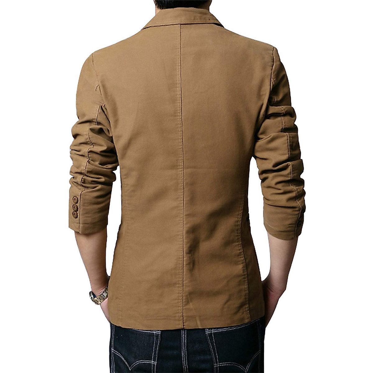 chouyatou Men's Slim 2-Button Single Breasted Cotton Lightweight Blazer Jacket Sport Coat (Large, Khaki)