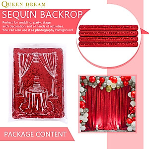 Red Sequin Backdrop 4 Panels 2FTx8FT Christmas Party Backdrop Curtains Photo Background Drapes Glitter Birthday Bridal Backdrop Drapes