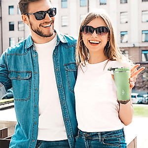 Ideus 14oz Stainless Steel Leak Proof Tumbler, Insulated Coffee Mug with Lid and Straw, Spill Proof Travel Coffee Cup, Double Wall Vacuum Flask for Adult Men and Women, Avocado Green