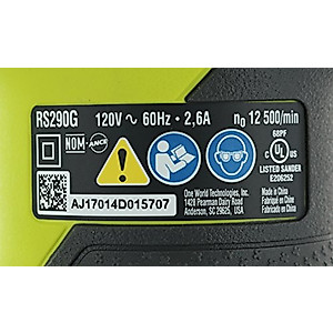 Ryobi RS290G 2.6 Amp 12,500 OPM Single Speed 5 Inch Hook and Loop Corded Random Orbit Sander w/ 3 Pads and Dust Bag