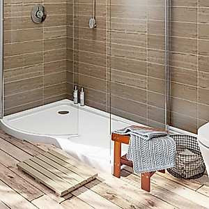 Bamboo Shower Bench Spa Stool 14 Inch Waterproof Shower Benches for Inside Shower with Storage Shelf, Small Wooden Seat Stool for Kids, Bathroom, Bedroom Kitchen Mudroom Foyer Entryway Shoe Bench