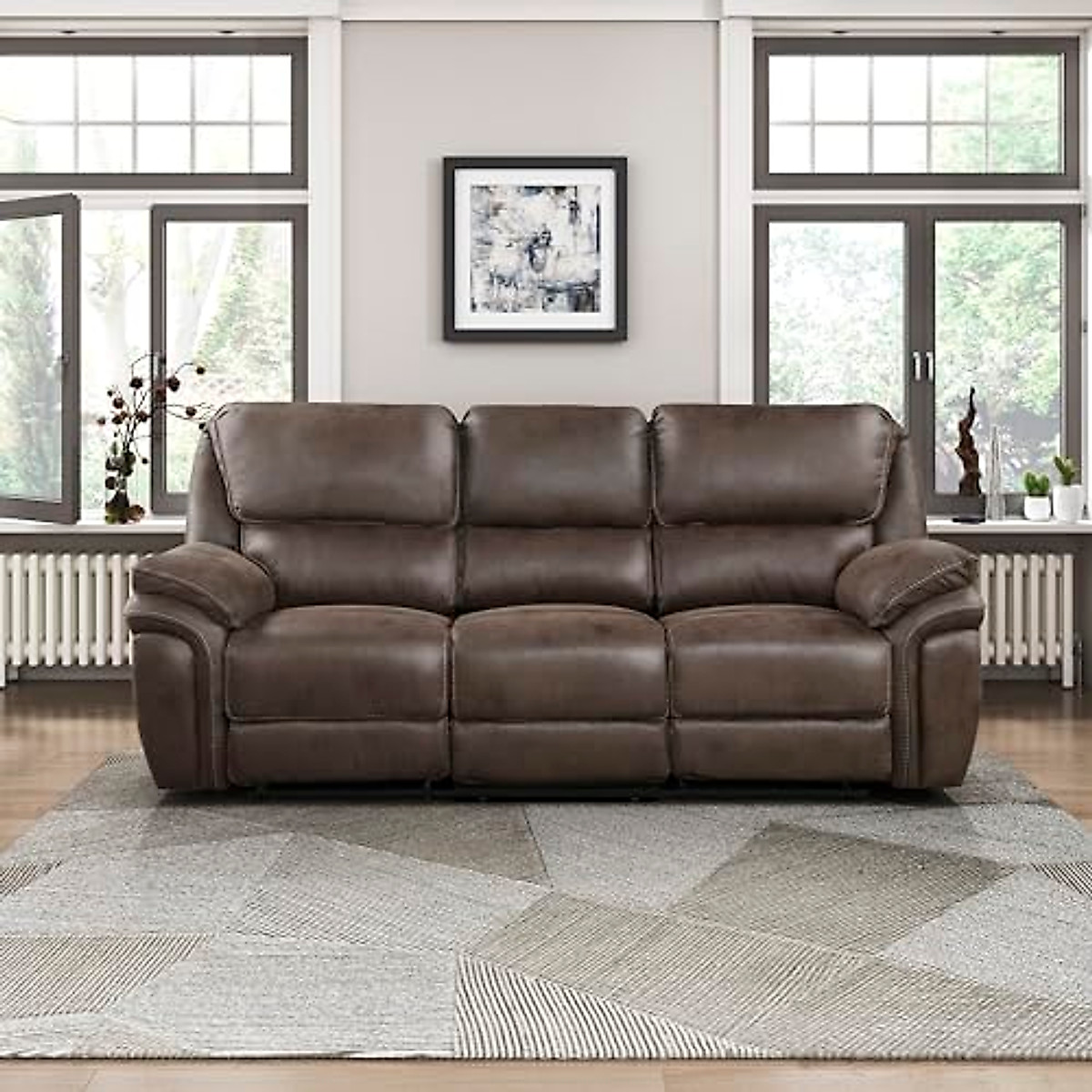 Lexicon Dorritt Wall-Hugger Manual Double Reclining Sofa, Brown