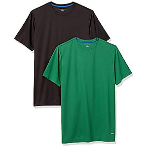 Amazon Essentials Men's Active Performance Tech T-Shirt (Available in Big & Tall), Pack of 2, Green/Black, Large