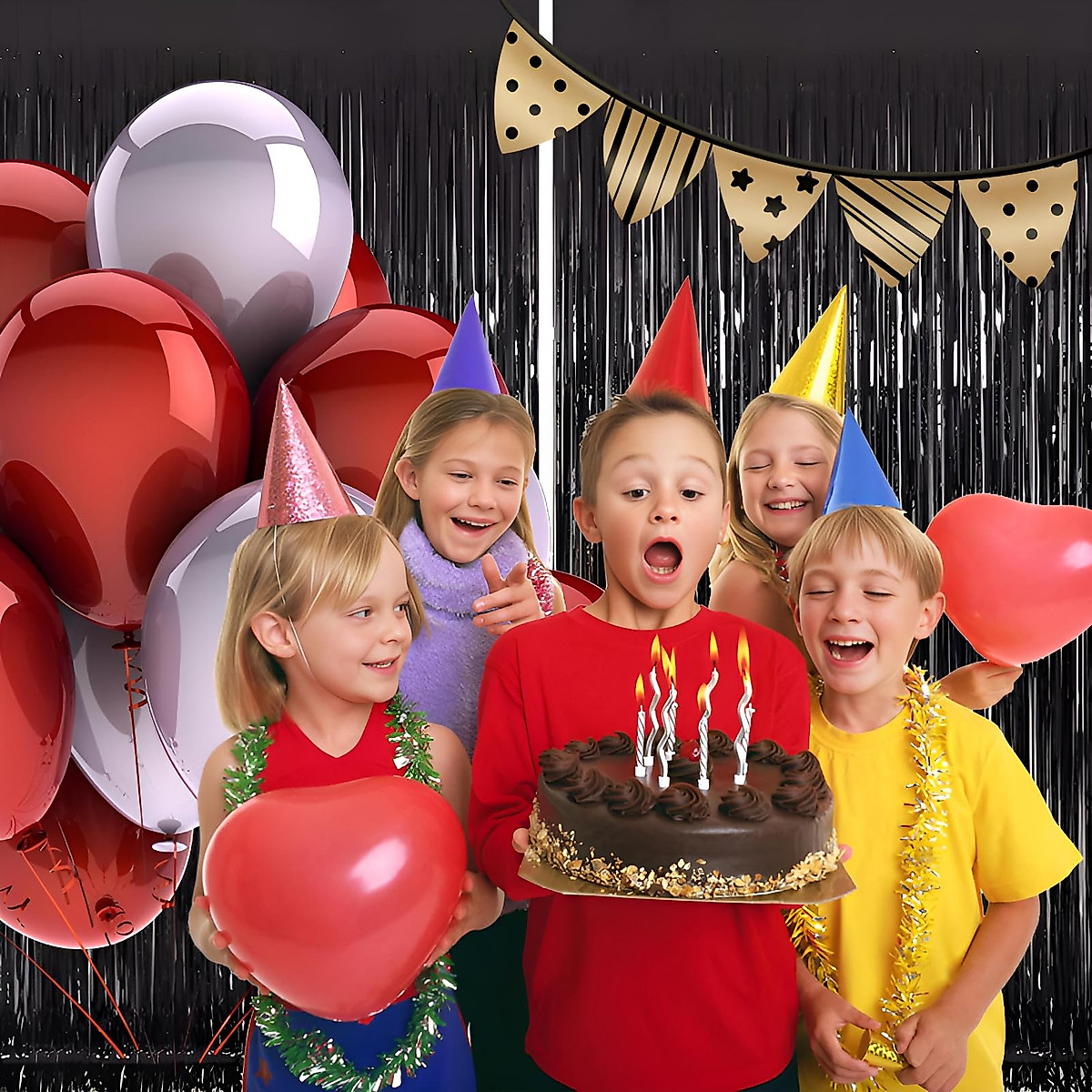 2 Pack 3.3 * 8.3 ft Foil Curtain Metallic Tinsel Fringe Curtains Photo Booth Props Backdrop for Birthday Wedding Engagement Baby Shower Christmas Holiday Celebration Party,Black