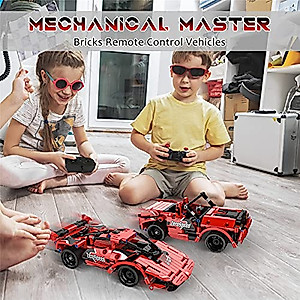 STEM Toy Building Toys Gifts for Age 5, 6, 7, 8, 9, 10, 11, 12 Years Old Kids Boys Girls, 2 in 1 Remote Control Racing Car Building Blocks, 351 Pcs DIY Building Kits, Engineering Construction Toy