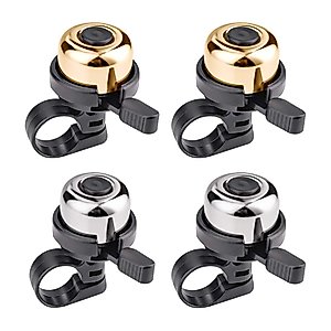 Emoly Bike Bell, 4 Pack Premium Bicycle Bell, Brass Bike Bells for Adults and Kids - Crisp Loud Melodious Sound - Bicycle Bells for Road Bike, Mountain Bike (Gold&Silver)