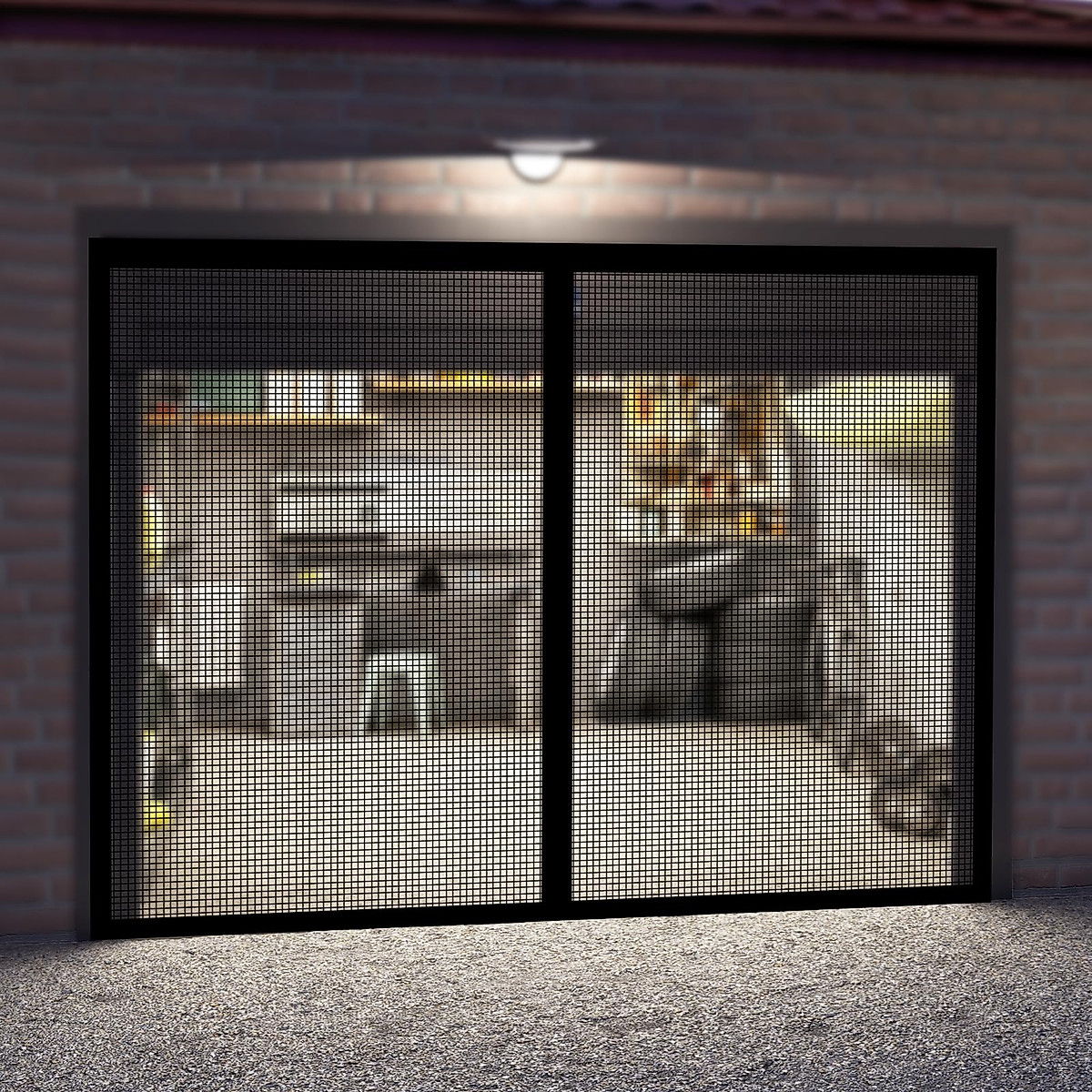 Magnetic Garage Door Screen-w/Retractable Fiberglass Mesh, Heavy Duty Weighted Bottom, Hands Free Screen Door Kit, Reinforced Fiberglass Door Screen for Garage Patio Barn Gym