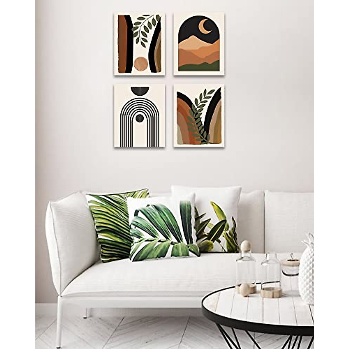 Boho Wall Art , Minimalist Wall Art , Boho Room Decor, Mid Century Modern Framed Canvas Wall Art, Abstract Boho Wall Decor, Bohemian Moon Phases Wall Painting For Living Room Bedroom Kitchen Office Home Decor Set of 4, 8x10in (Framed)