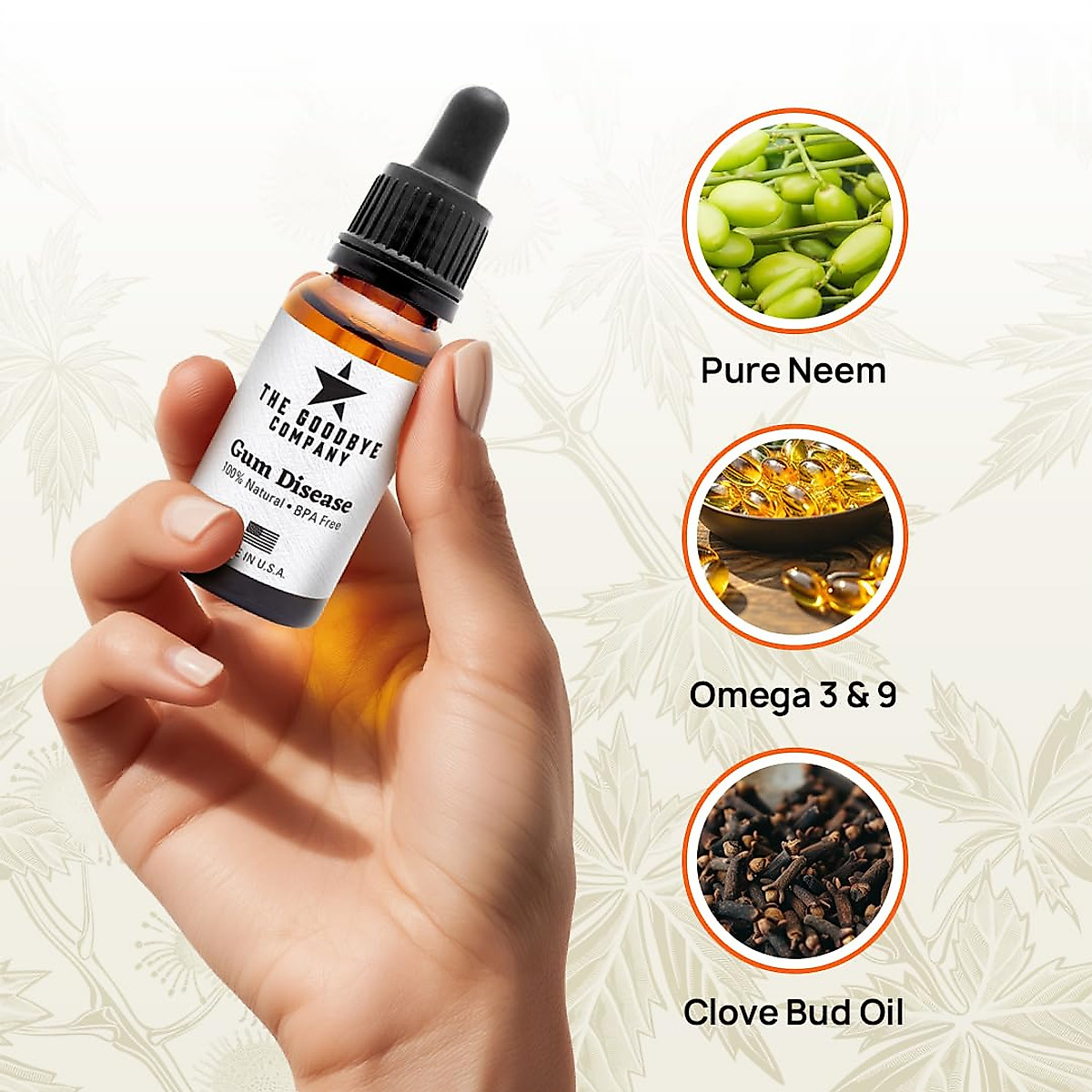 The Goodbye Company Gum Disease Treatment - 100% Pure Neem & Clove Oil - Natural Gingivitis Remedy - Non-Toxic, BPA-Free Oral Care - Fast-Acting Gum Healer (30ml)