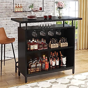Tribesigns Home Bar Unit, 47 Inches PU Leather Bar Tables Liquor Cabinet with Wine Glasses Holder and Metal Footrest Wine Rack for Kitchen Living Room