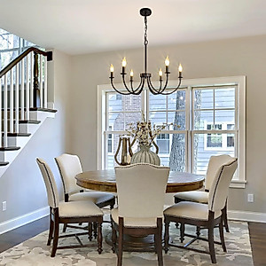 Rviezza 6-Light Farmhouse Chandelier, Black Chandeliers for Dining Room Lighting Fixtures Hanging, Classic Candle Ceiling Modern Chandeliers for Living Room, Foyer, Kitchen Island