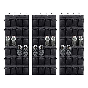 kamuavni Over The Door Shoe Organizer, Hanging Shoe Organizer with 24 Mesh Large Pockets Door Shoe Rack Organizer for Men Women Kids Hanging Shoe Storage Bag (Black)