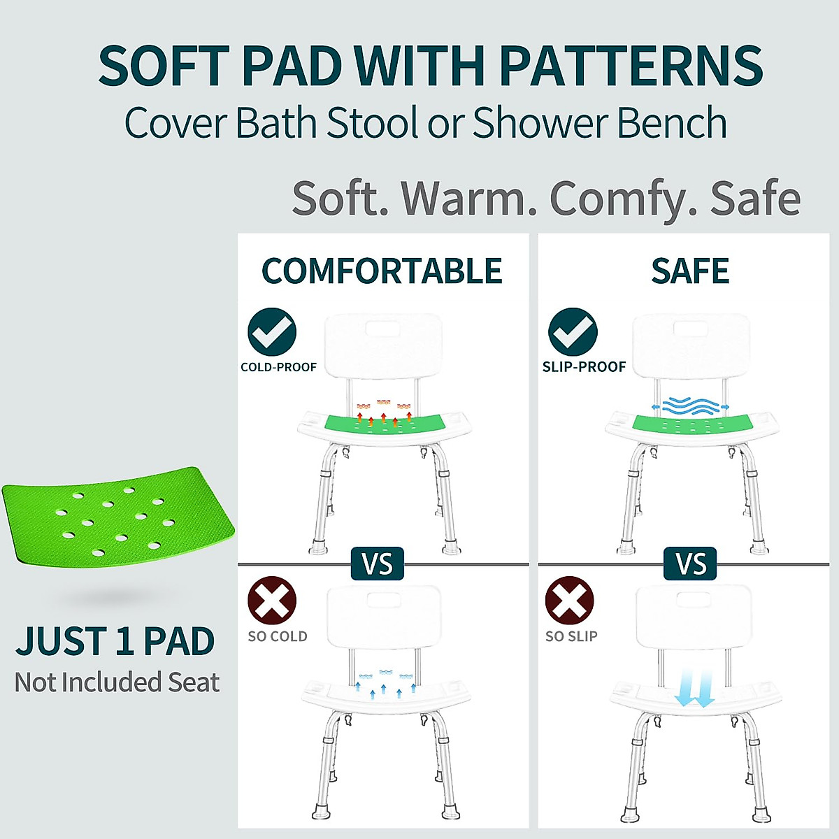 Soft Cushion for Shower Seat, Bath Chair Mat 14" x 10", Non-Skip Foam Pad for Shower Chair, Bathroom Shower Stool Mat for Elderly, Handicap & Disabled, Cover Shower Bench