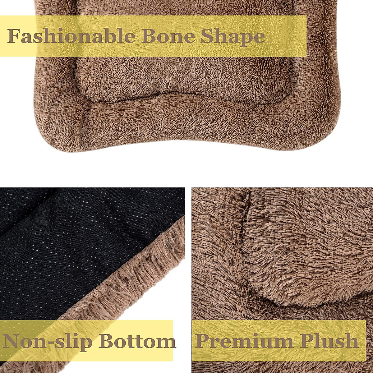 Coohom Deluxe Plush Bed Pet Cushion Crate Mat,Fulffy Comfy Kennel Anti-Slip Washable Pad for Medium Large X-Large Dogs(X-Large, Khaki)